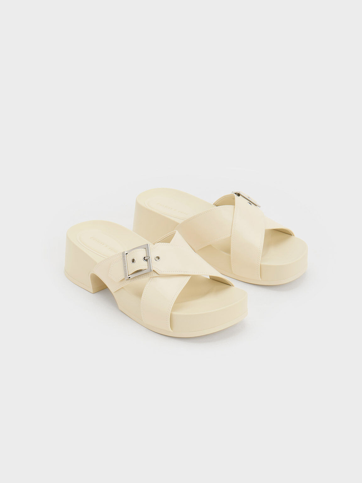 Chalk Buckled Crossover Platform Sandals Charles And Keith Mo