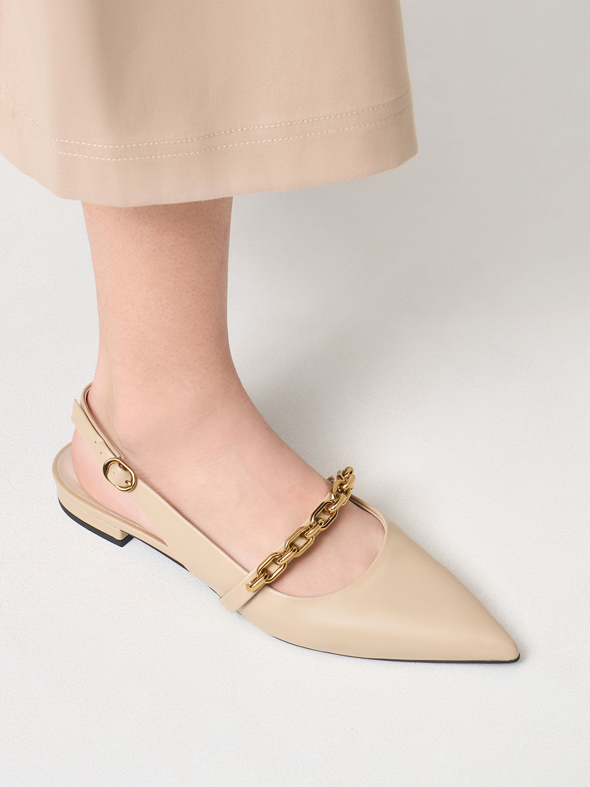 Beige Chain Link Strap Slingback Flats Charles And Keith Za