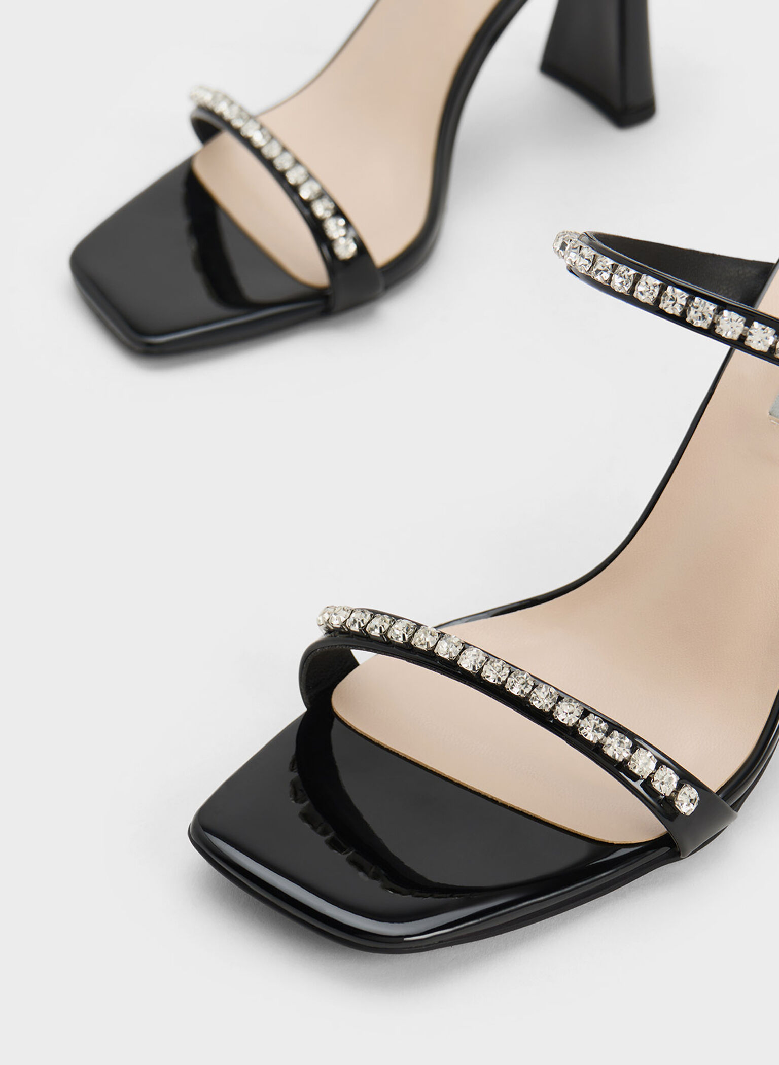 Black Patent Gem Encrusted Heeled Sandals Charles And Keith Hk