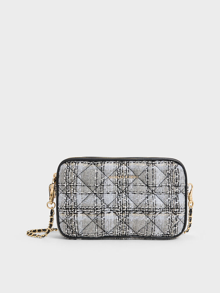 Multicoloured Mini Apfra Tweed Quilted Crossbody Bag - CHARLES & KEITH AE