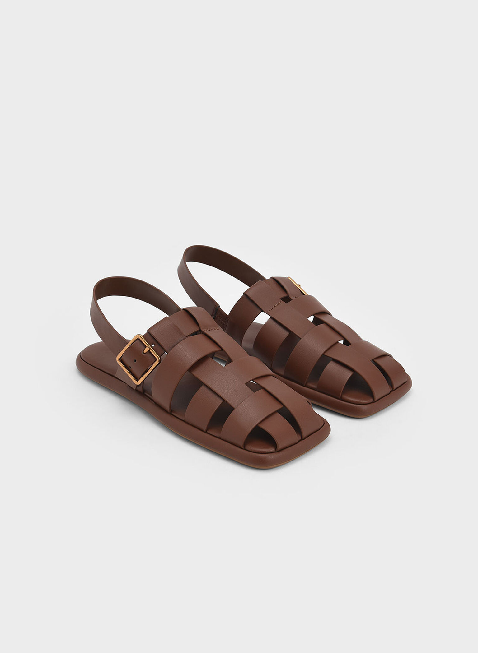 Brown Metallic Buckle Caged Slingback Sandals Charles And Keith Kh