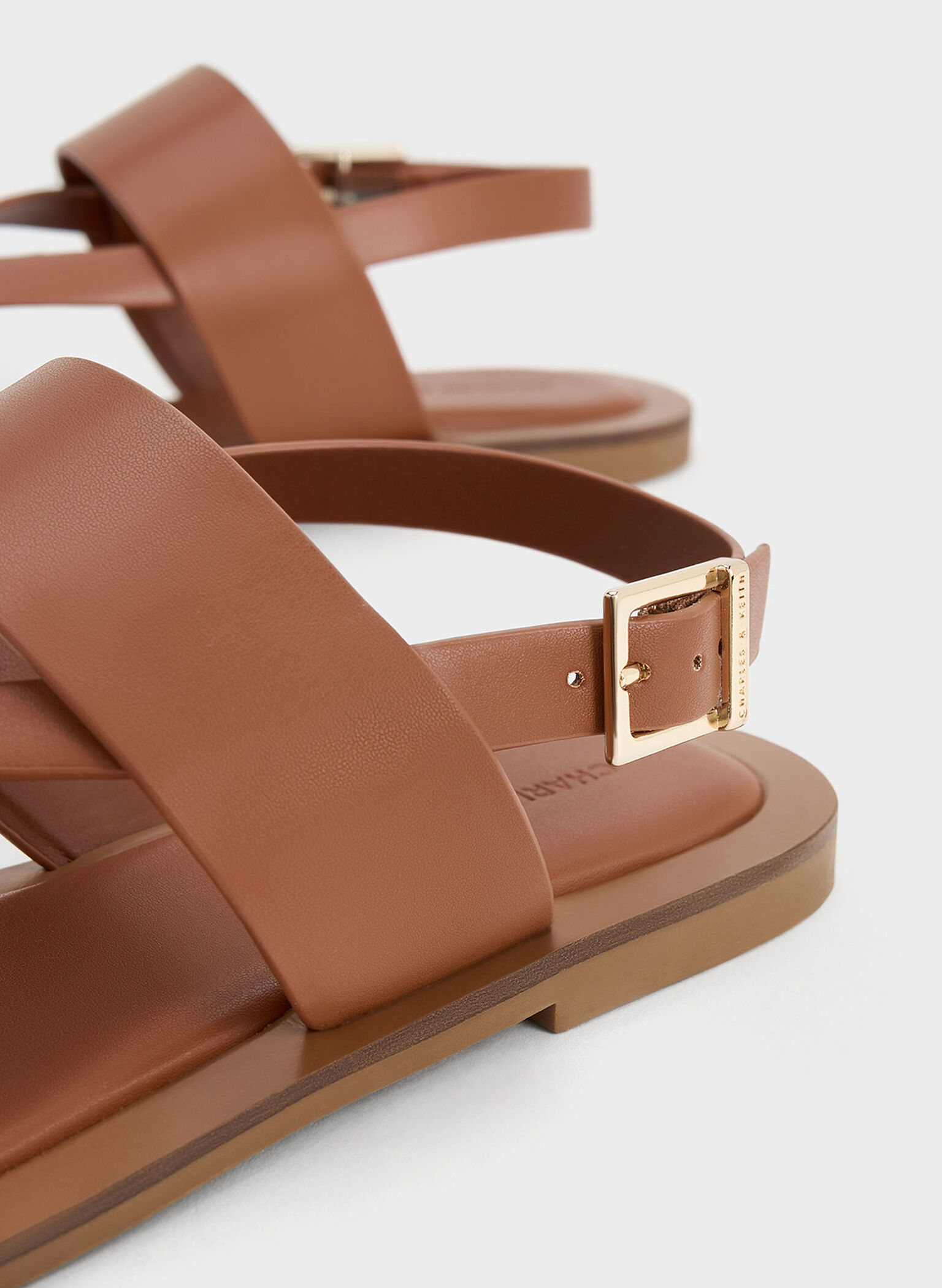 Cognac Toe Ring Crossover Strap Sandals Charles And Keith Mx
