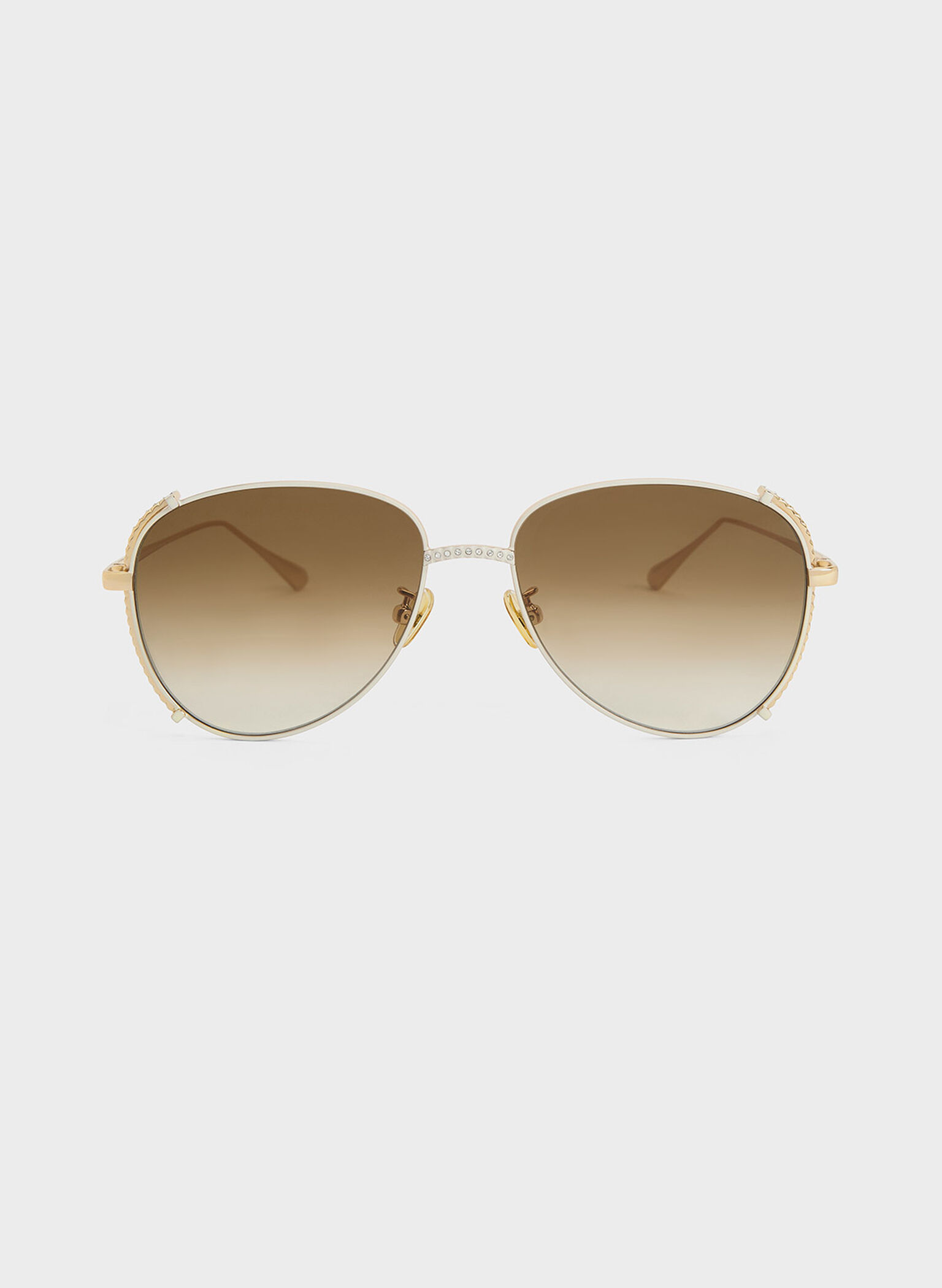 White Gem Embellished Wireframe Aviator Sunglasses Charles And Keith Ar