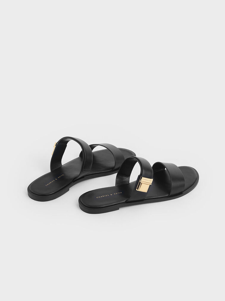 Black Buckle Double Strap Slide Sandals Charles And Keith Tw