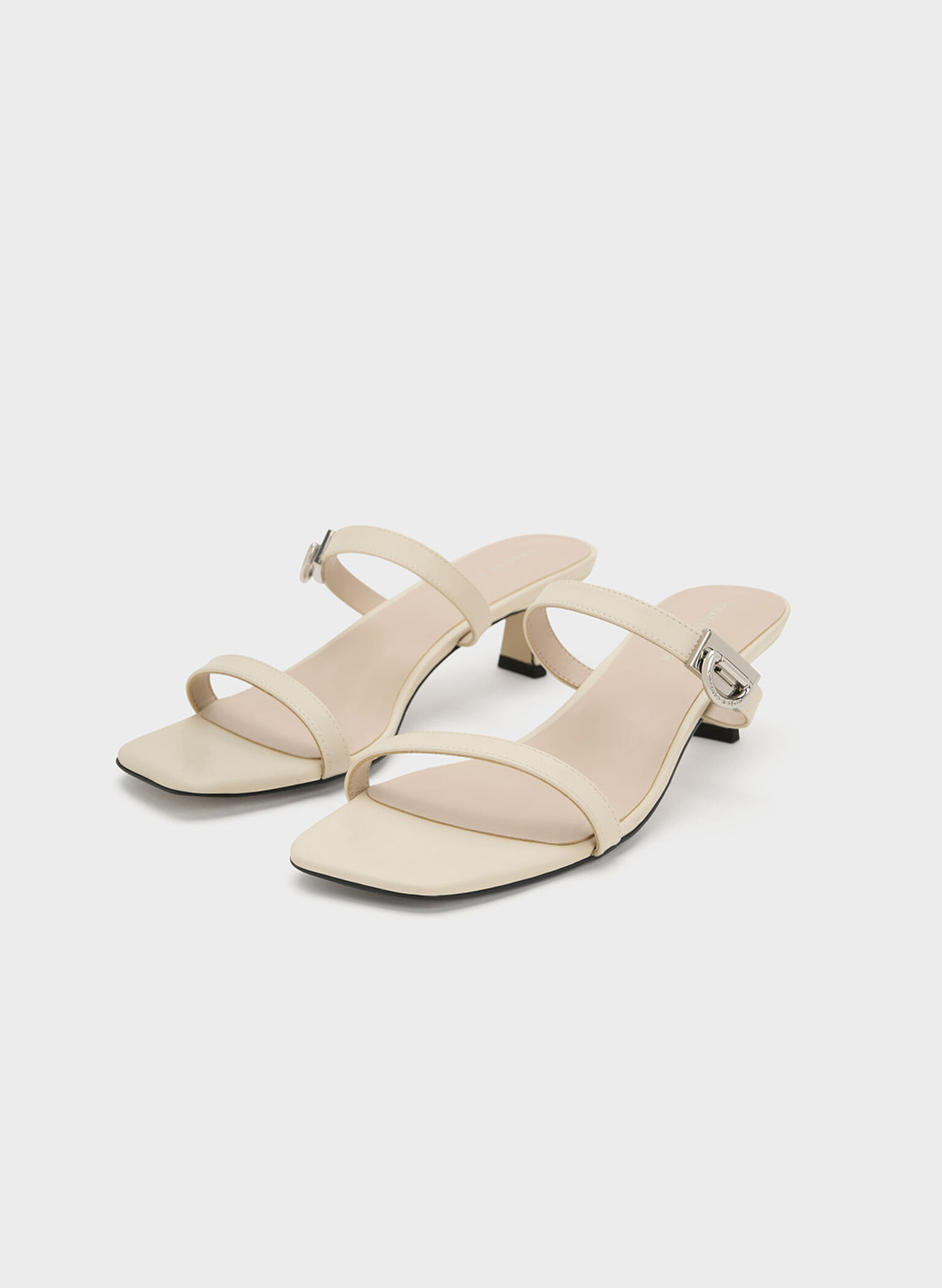 Chalk Metallic Accent Double Strap Mules Charles And Keith Om