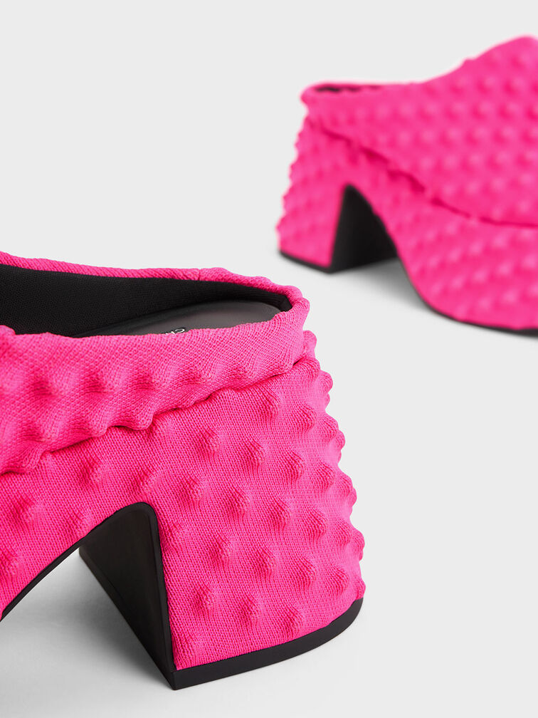 Fuchsia Spike Textured Platform Mules - CHARLES & KEITH SG