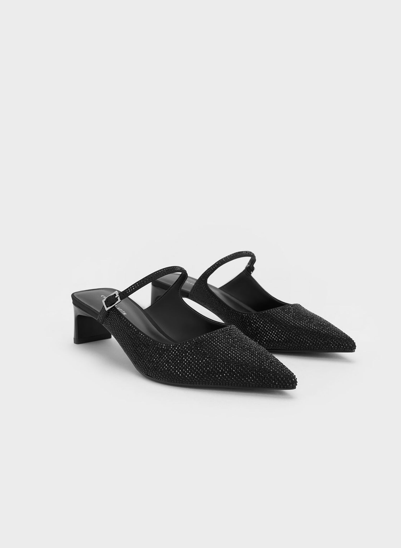 Black Gem Embellished Blade Heel Mules Charles And Keith Za