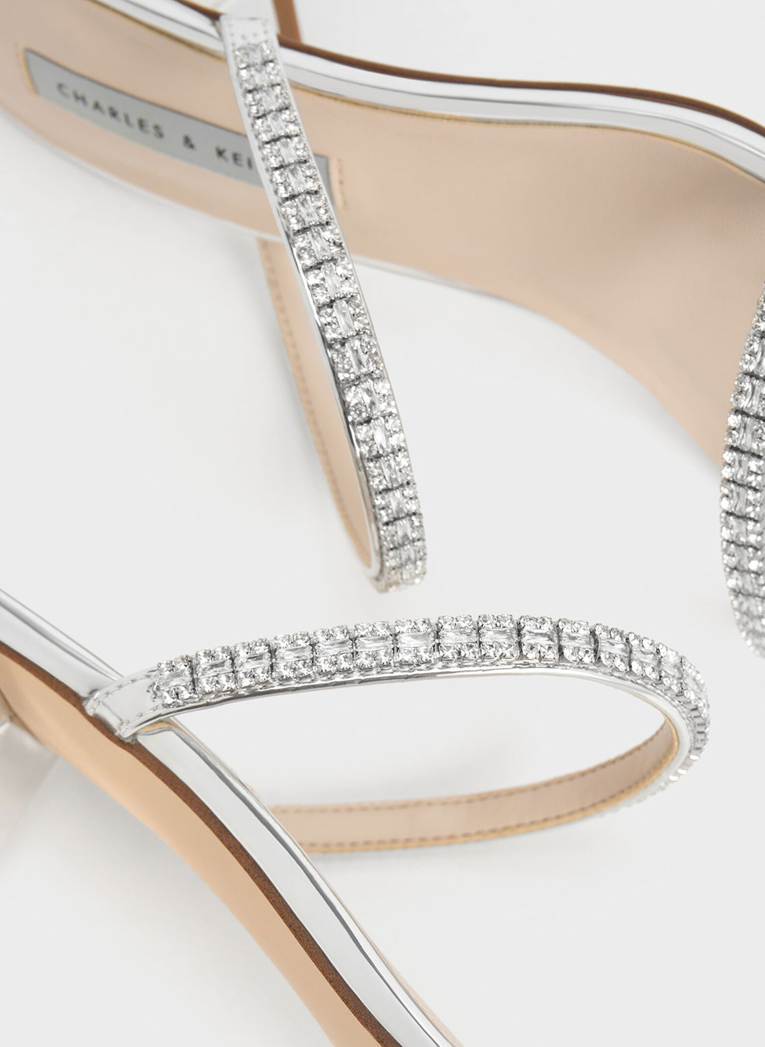 Silver Ambrosia Metallic Gem Embellished Mules Charles And Keith Us