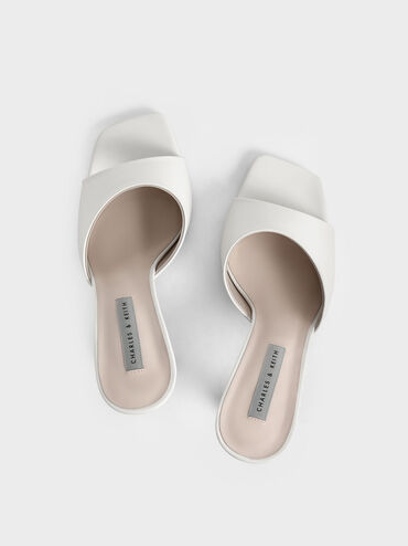 Cream Square Toe Heeled Mules - CHARLES & KEITH US
