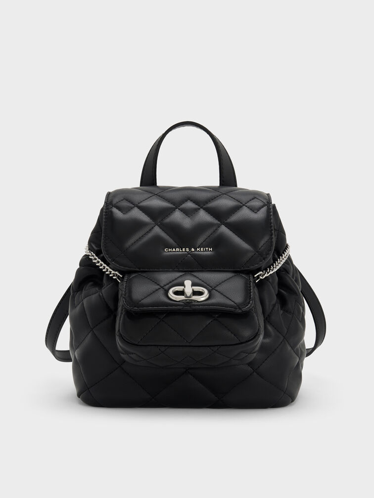 Noir Aubrielle Quilted Backpack - CHARLES & KEITH CO