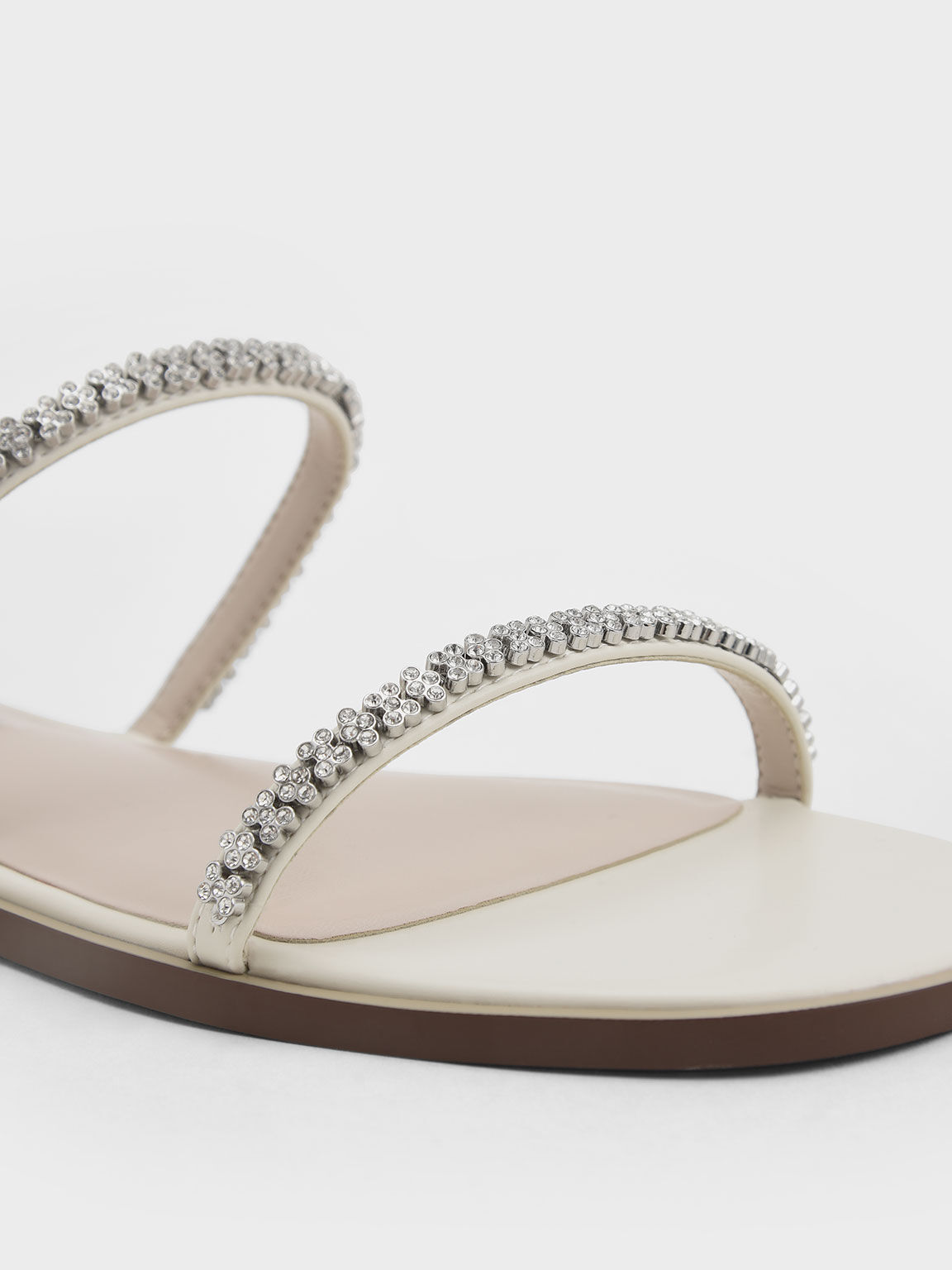 Chalk Gem Encrusted Strappy Slide Sandals Charles And Keith International