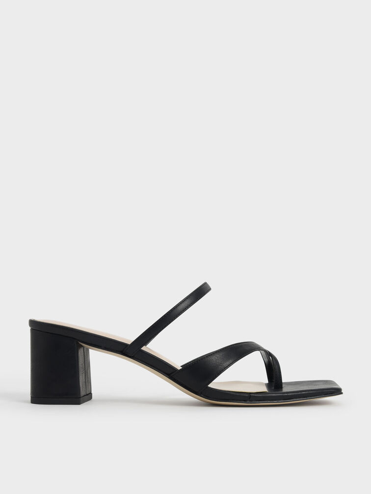 Black Block Heel Toe Loop Sandals - CHARLES & KEITH International