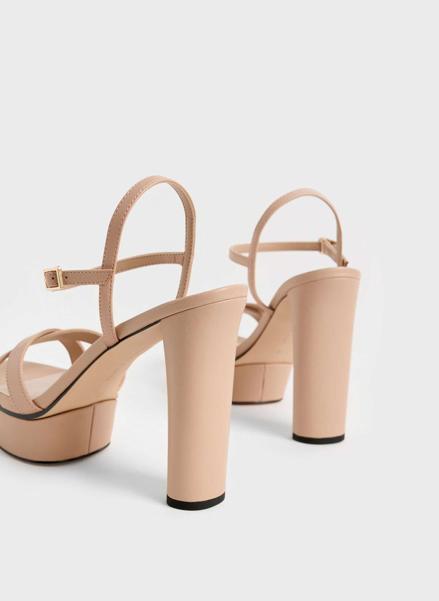 Nude Crossover Platform Heeled Sandals - CHARLES & KEITH AE