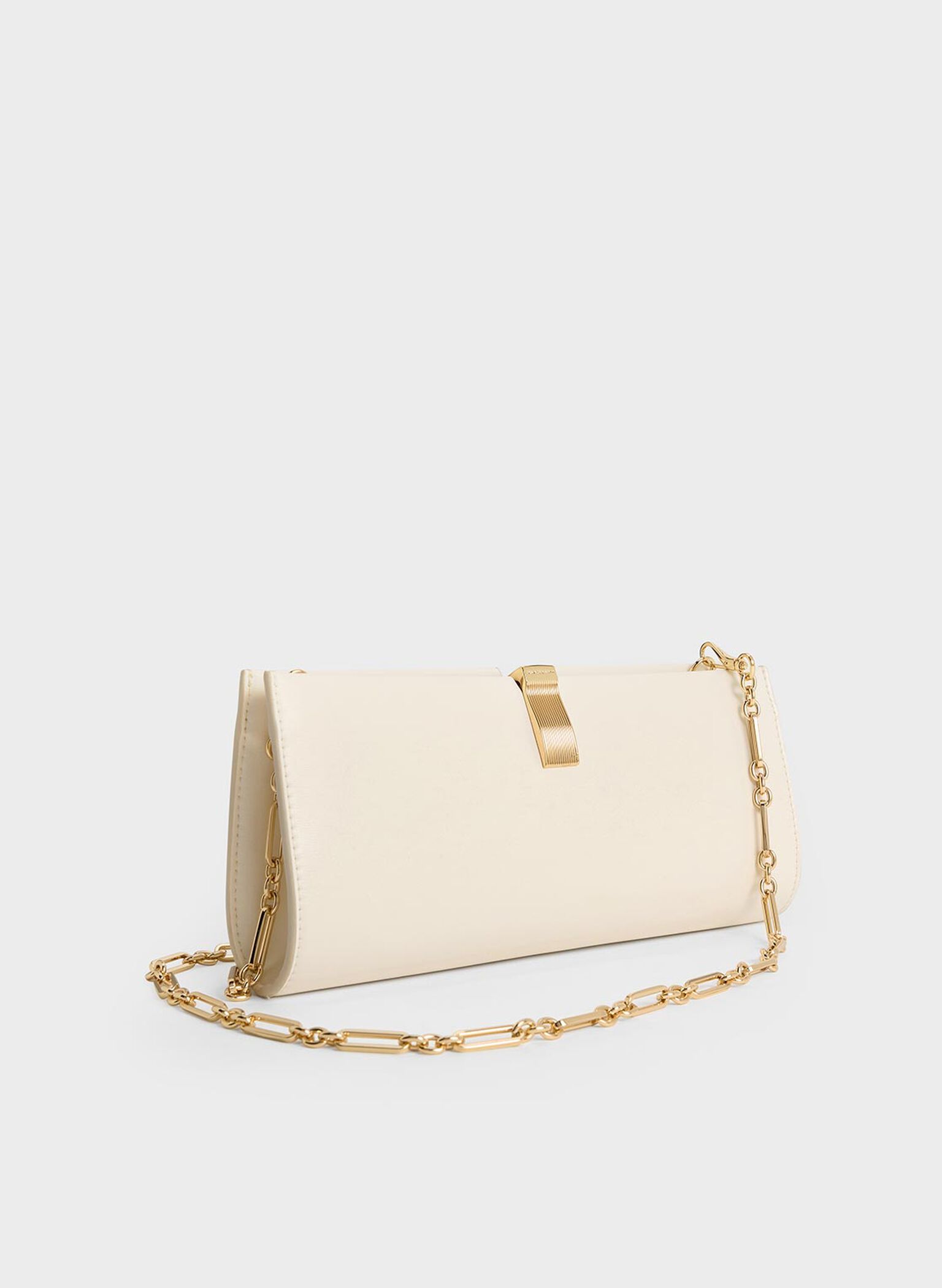Cream Wisteria Metallic-Accent Clutch - CHARLES & KEITH US