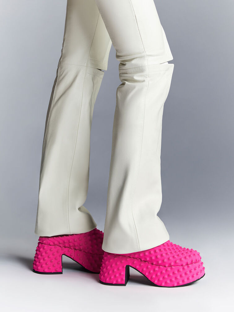Fuchsia Spike Textured Platform Mules - CHARLES & KEITH SG