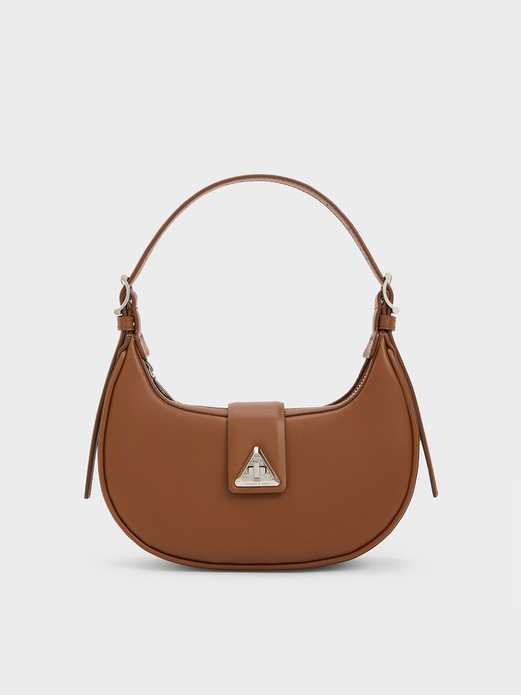 Cognac Trice Metallic Accent Belted Shoulder Bag Charles And Keith Cl
