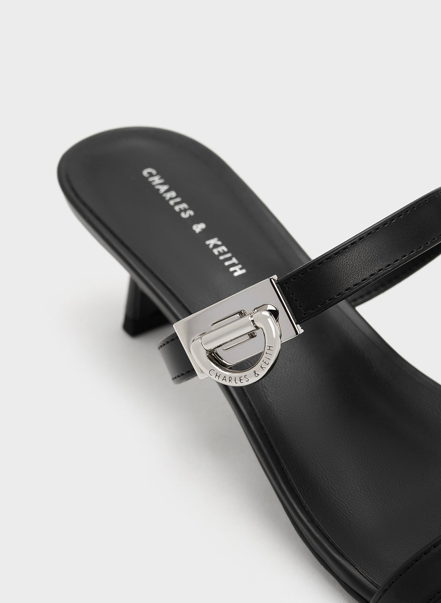 Black Metallic Accent Double Strap Mules Charles And Keith Kh