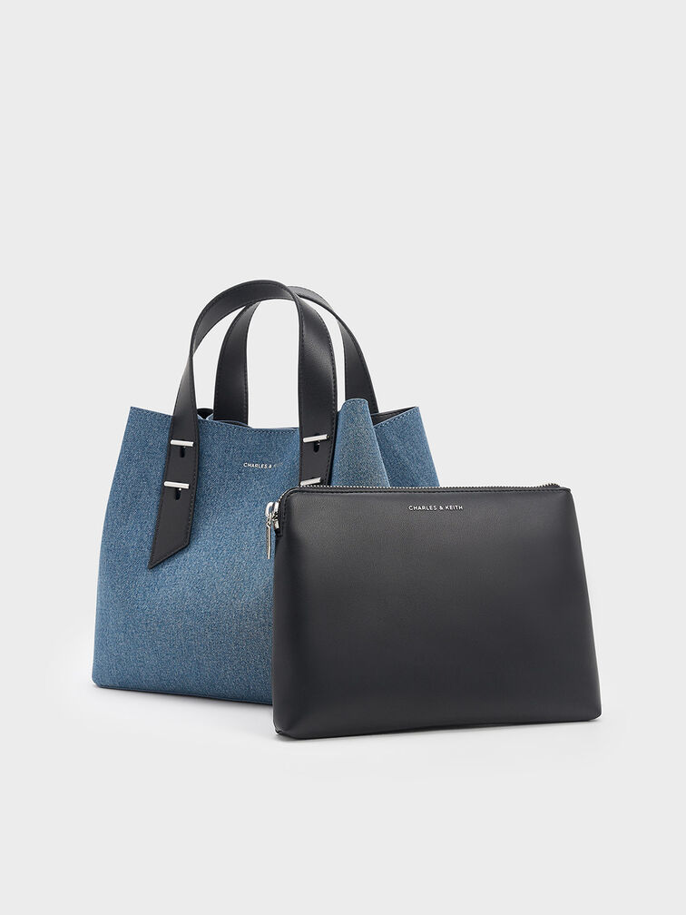 Denim Blue Denim Metallic-Accent Double Handle Bag - CHARLES & KEITH IL