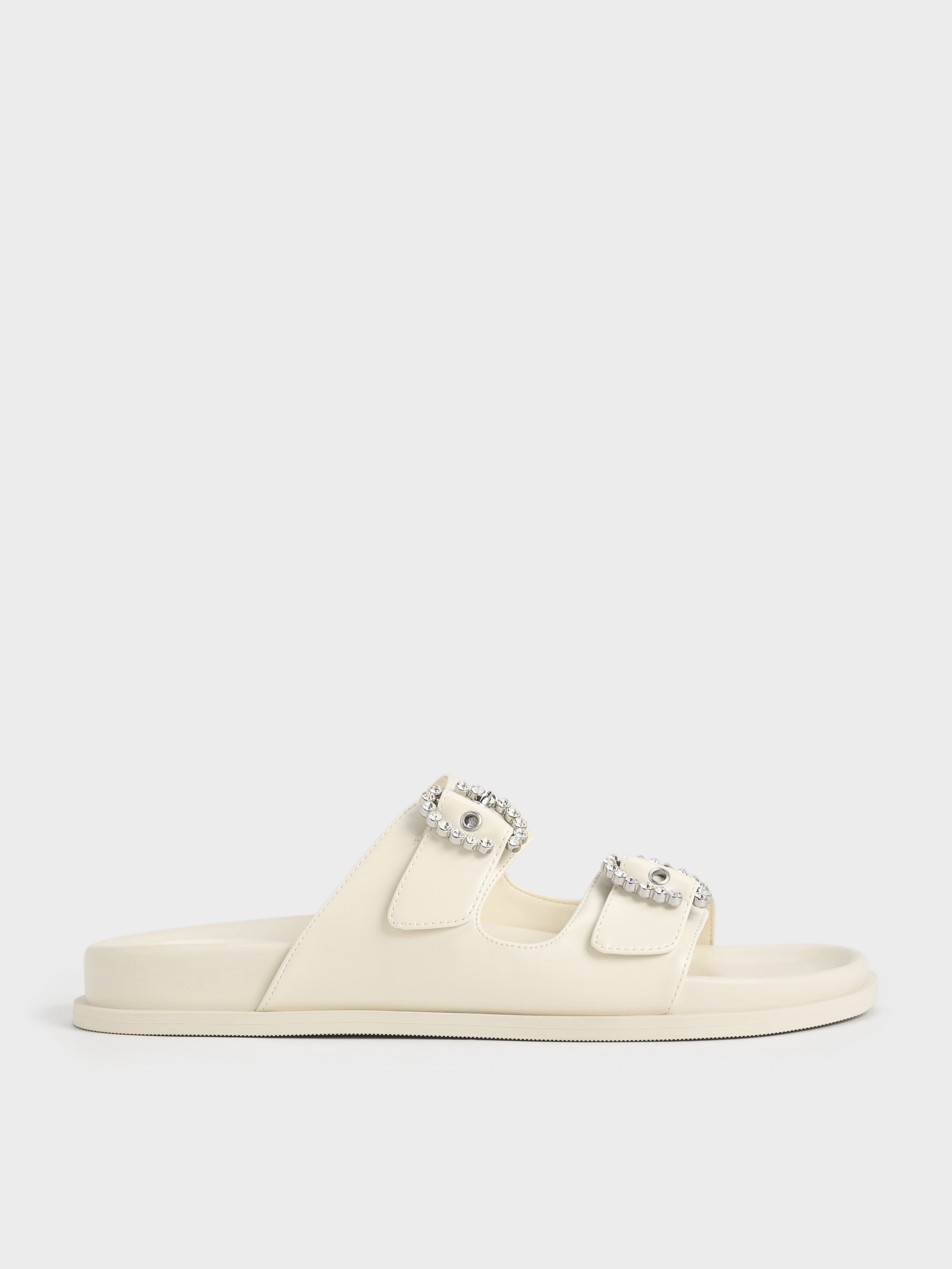 Chalk Embellished Buckle Sandals - CHARLES & KEITH BR