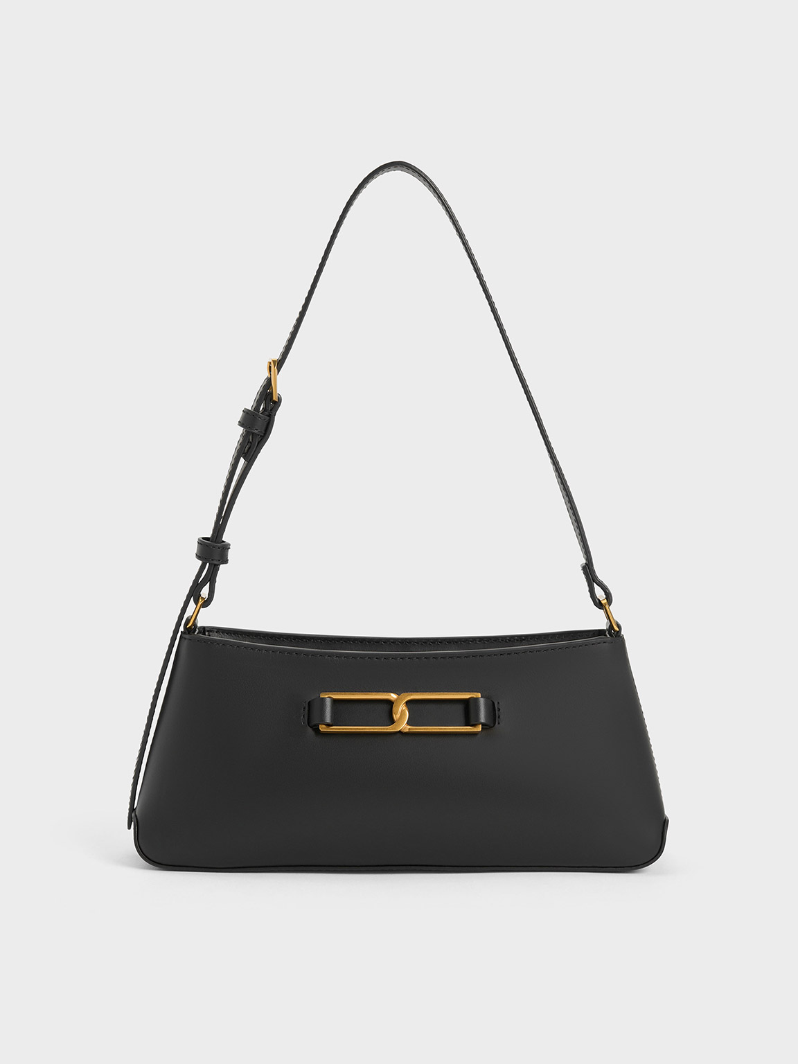 Black Gabine Leather Trapeze Shoulder Bag - CHARLES & KEITH UY