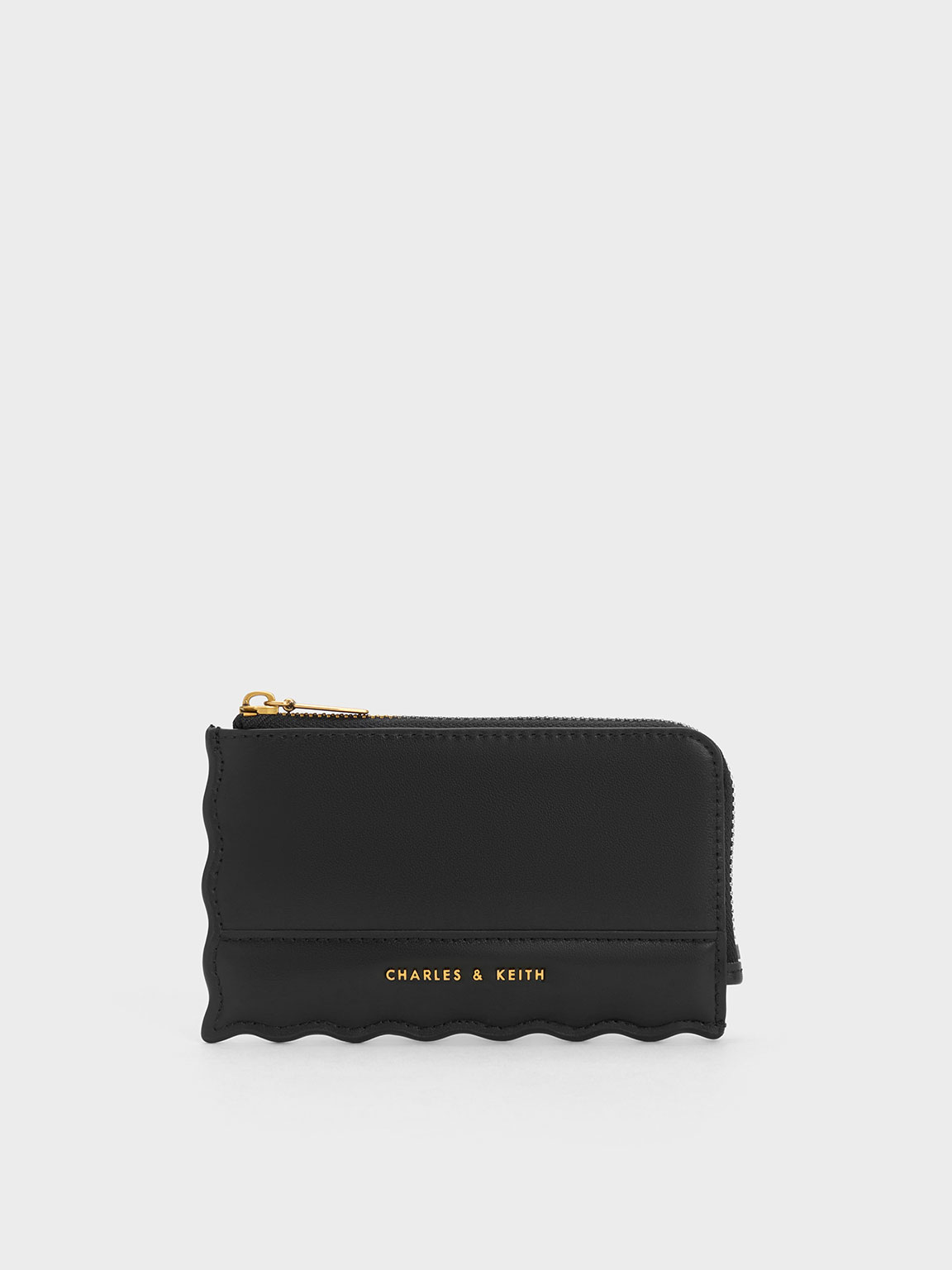 Black Wavy Trim Zip Wallet - CHARLES & KEITH TW