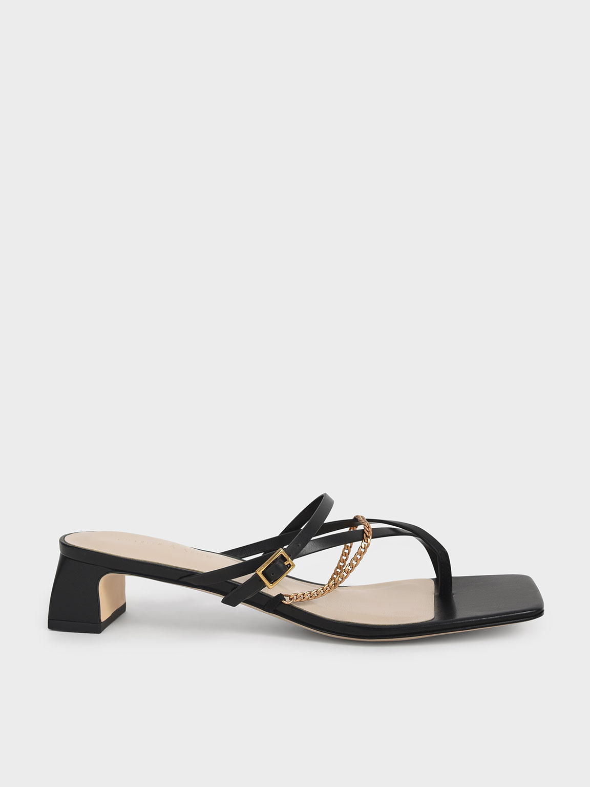 Black Chain Link Toe-Ring Sandals - CHARLES & KEITH AW