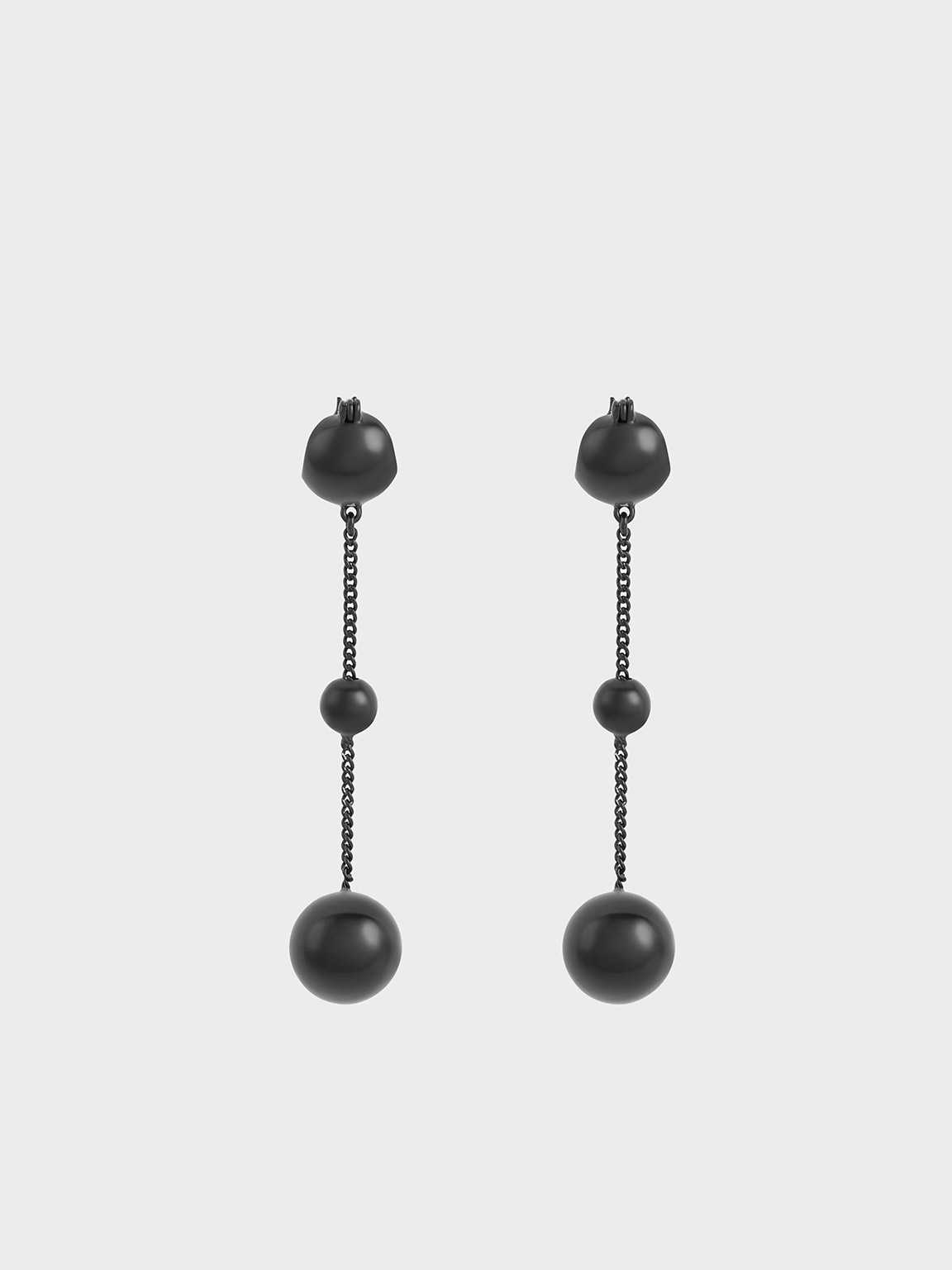 Black Metallic Sphere Crystal-Embellished Drop Earrings - CHARLES & KEITH International