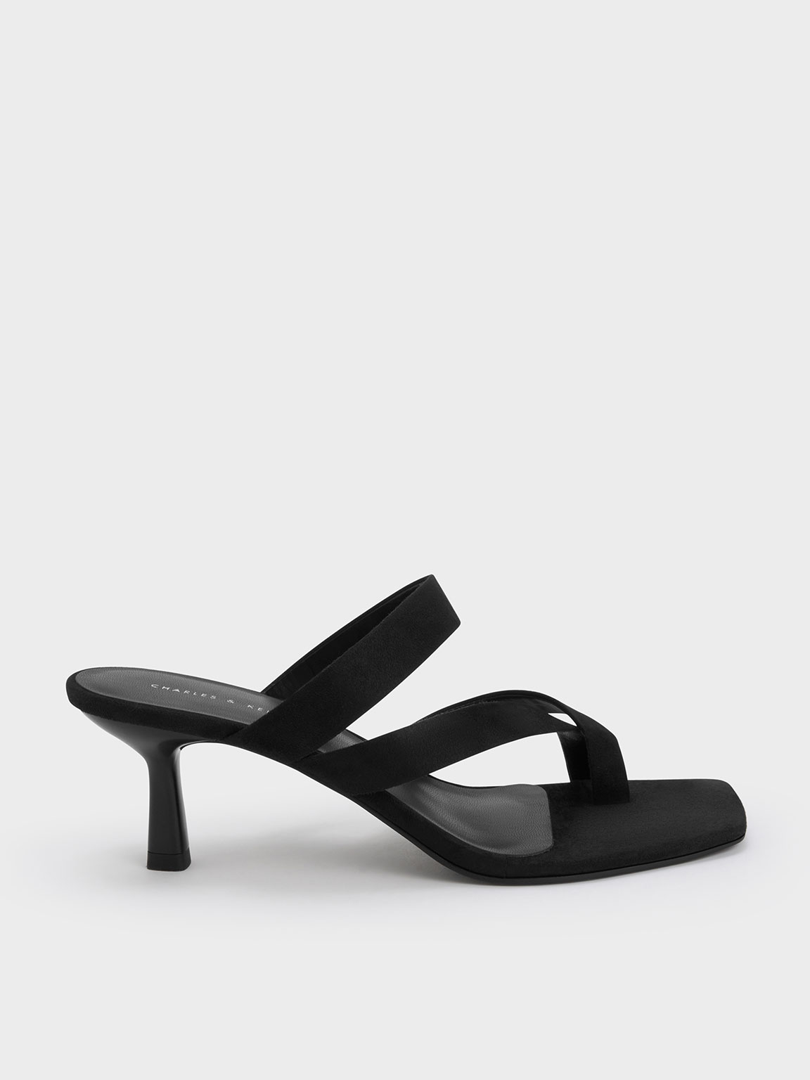Black Textured Asymmetric Toe Ring Heeled Sandals - CHARLES & KEITH TW