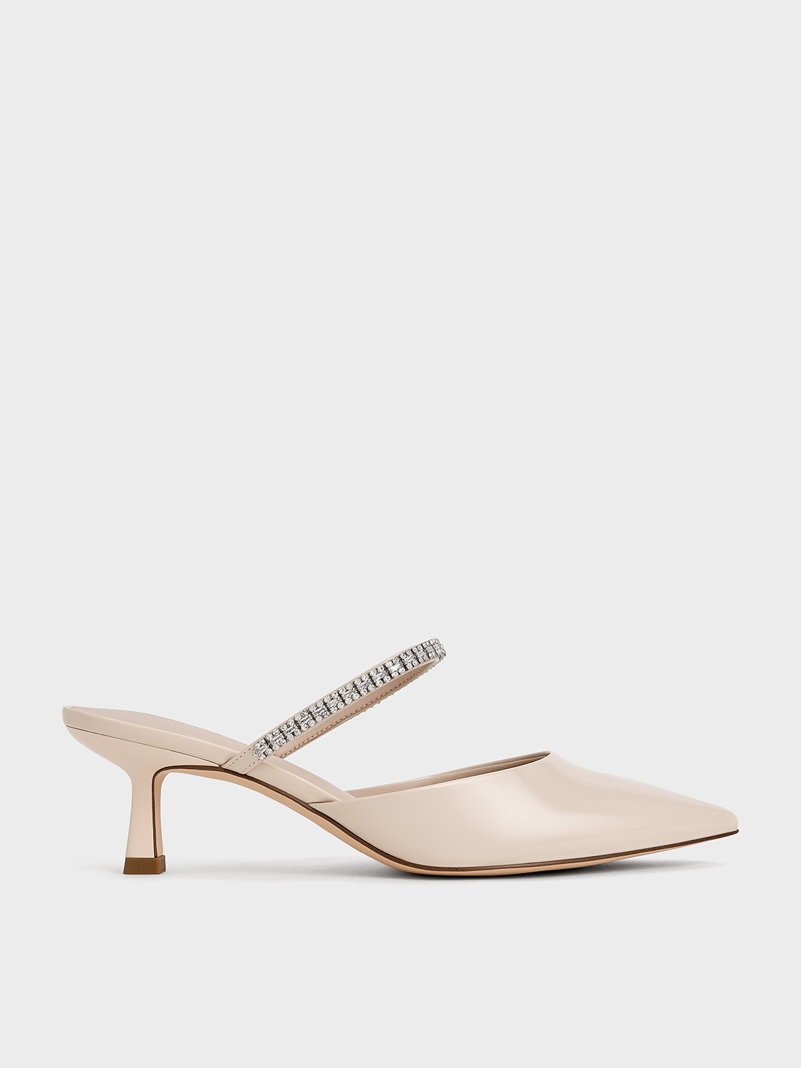 Cream Ambrosia Gem-Embellished Pointed-Toe Mules - CHARLES & KEITH KH