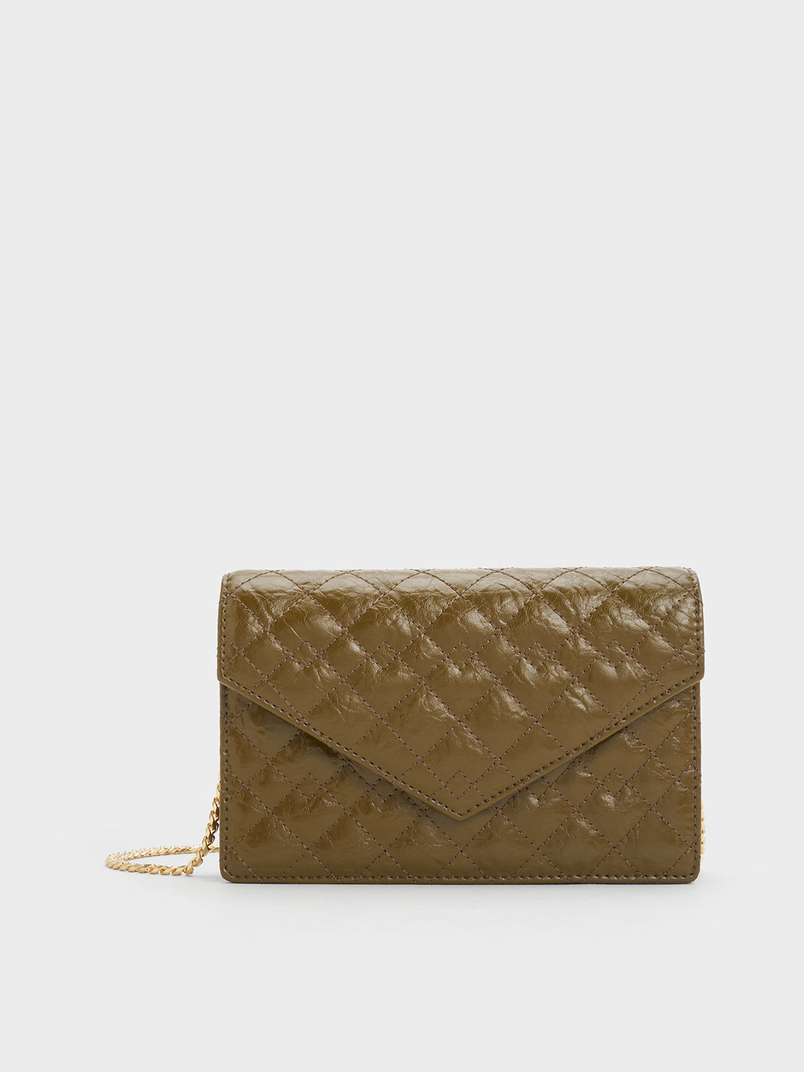 Khaki Duo Quilted Envelope Clutch - CHARLES & KEITH HK