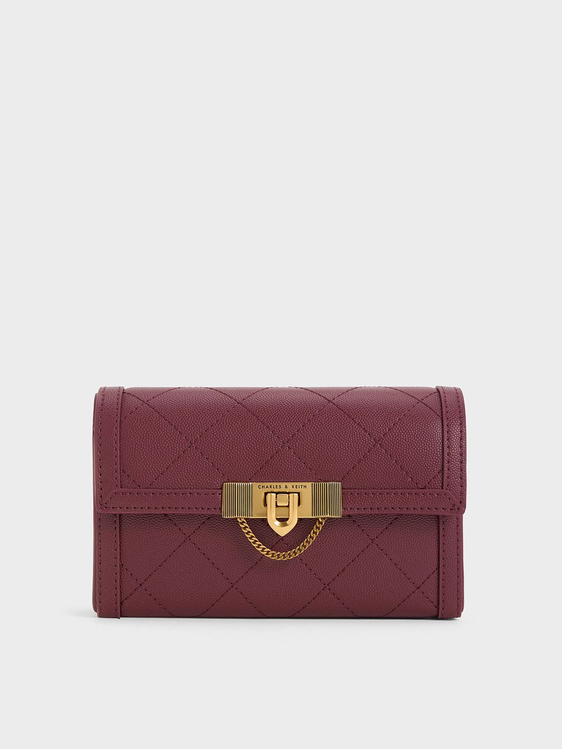 Burgundy Tallulah Quilted Push-Lock Clutch - CHARLES & KEITH AW