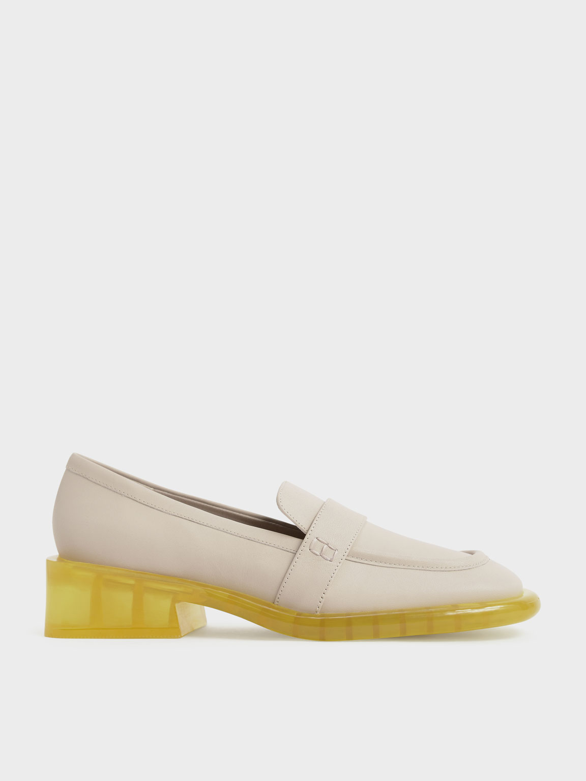 Chalk Two-Tone Leather Penny Loafers - CHARLES & KEITH International