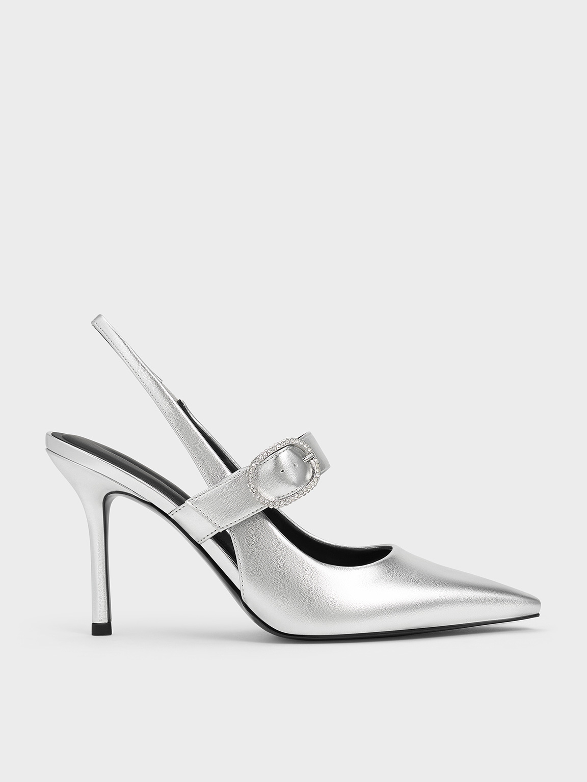 Silver Metallic Crystal-Buckled Pumps - CHARLES & KEITH LK