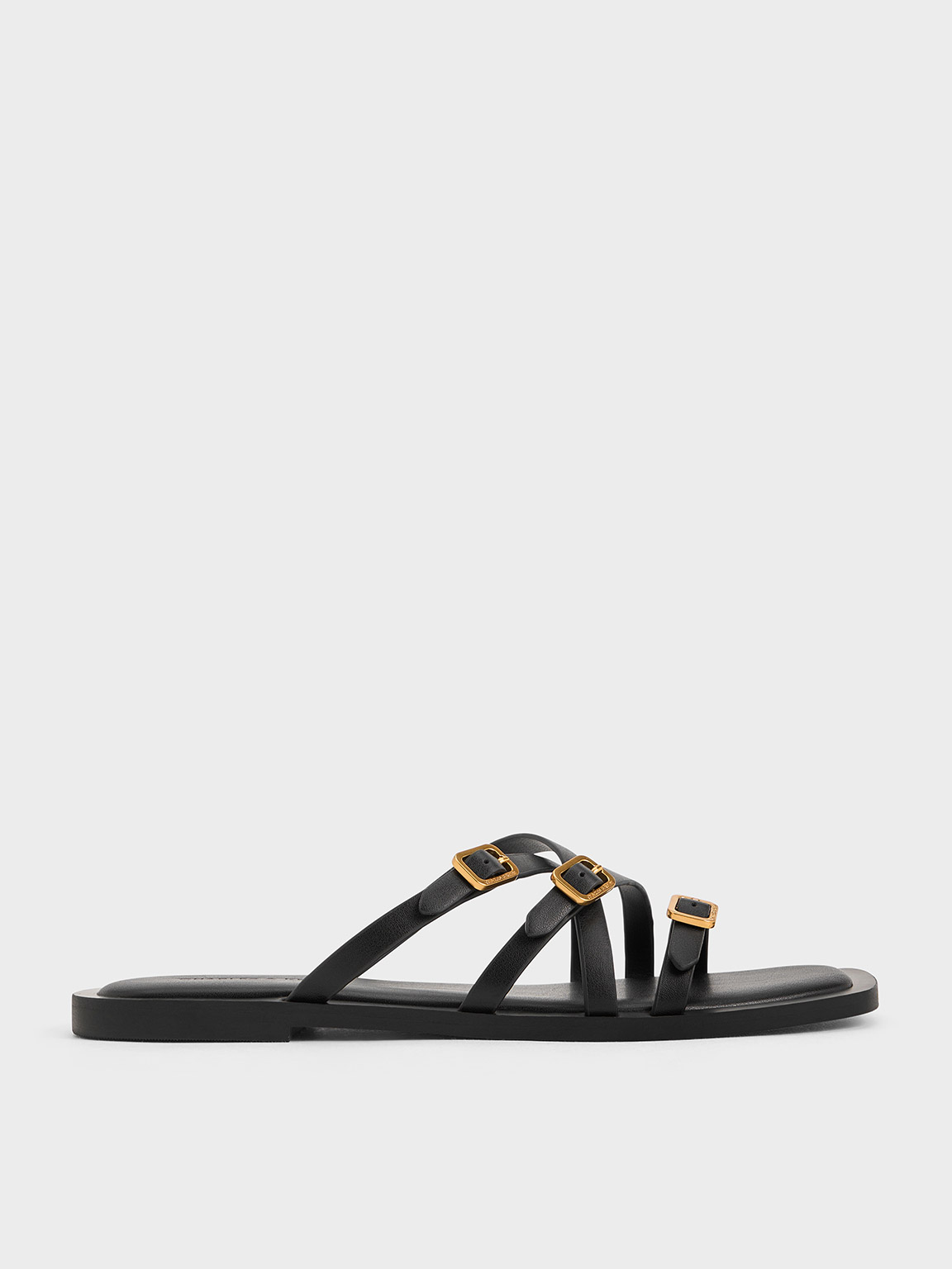 Black Strappy Buckled Slide Sandals - CHARLES & KEITH CA