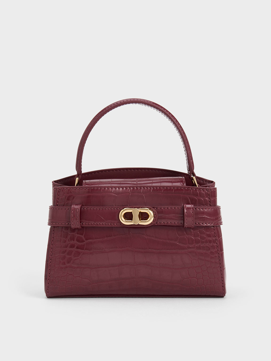 Burgundy Aubrielle Croc-Effect Top Handle Bag - CHARLES & KEITH MX