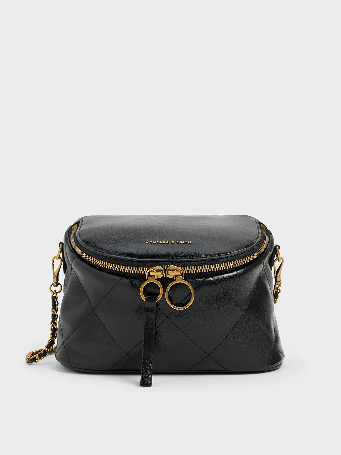 Black Apfra Quilted Crossbody Bag - CHARLES & KEITH International