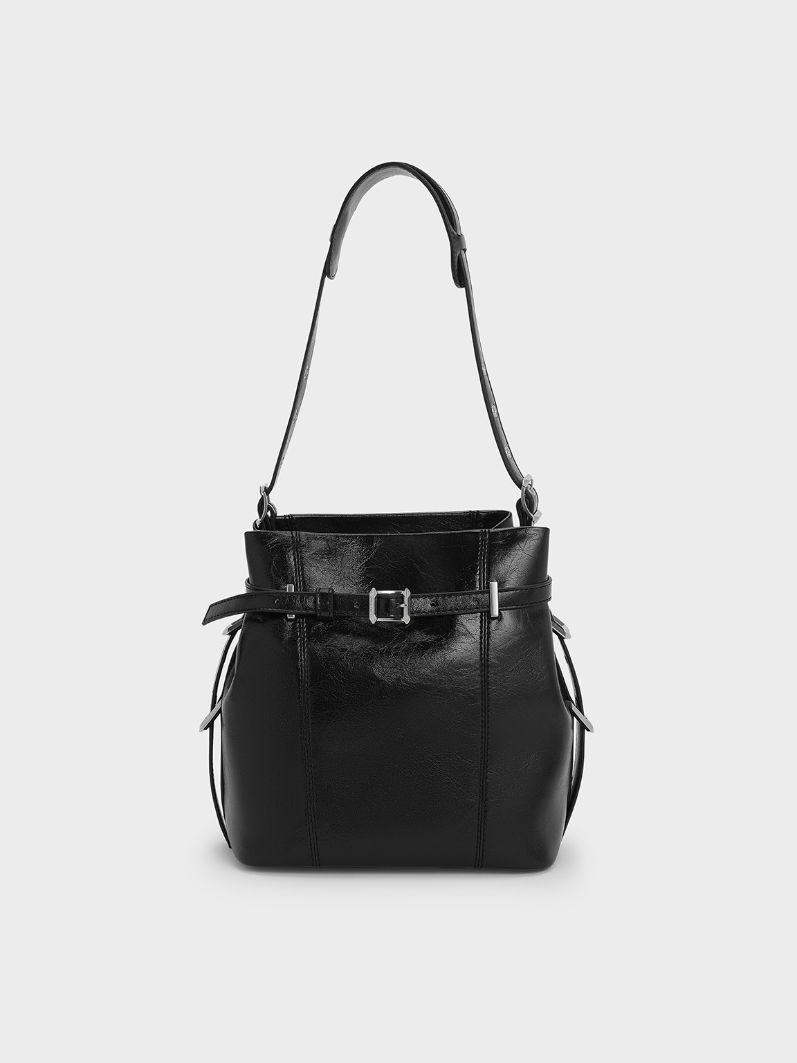 Noir Bryna Belted Bucket Bag - CHARLES & KEITH AW