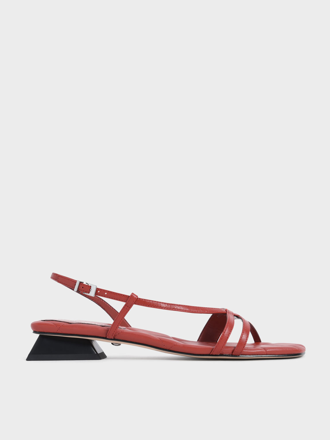 Brick Leather Trapeze Heel Slingback Sandals - CHARLES & KEITH ...