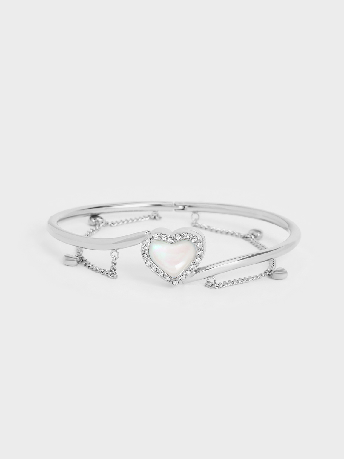 Silver Annalise Crystal Heart-Stone Cuff Bangle - CHARLES & KEITH CL