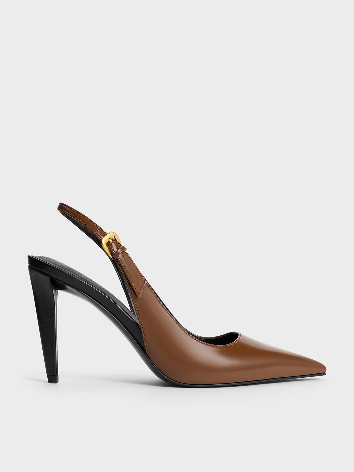 Brown Cone-Heel Pointed-Toe Pumps - CHARLES & KEITH HK