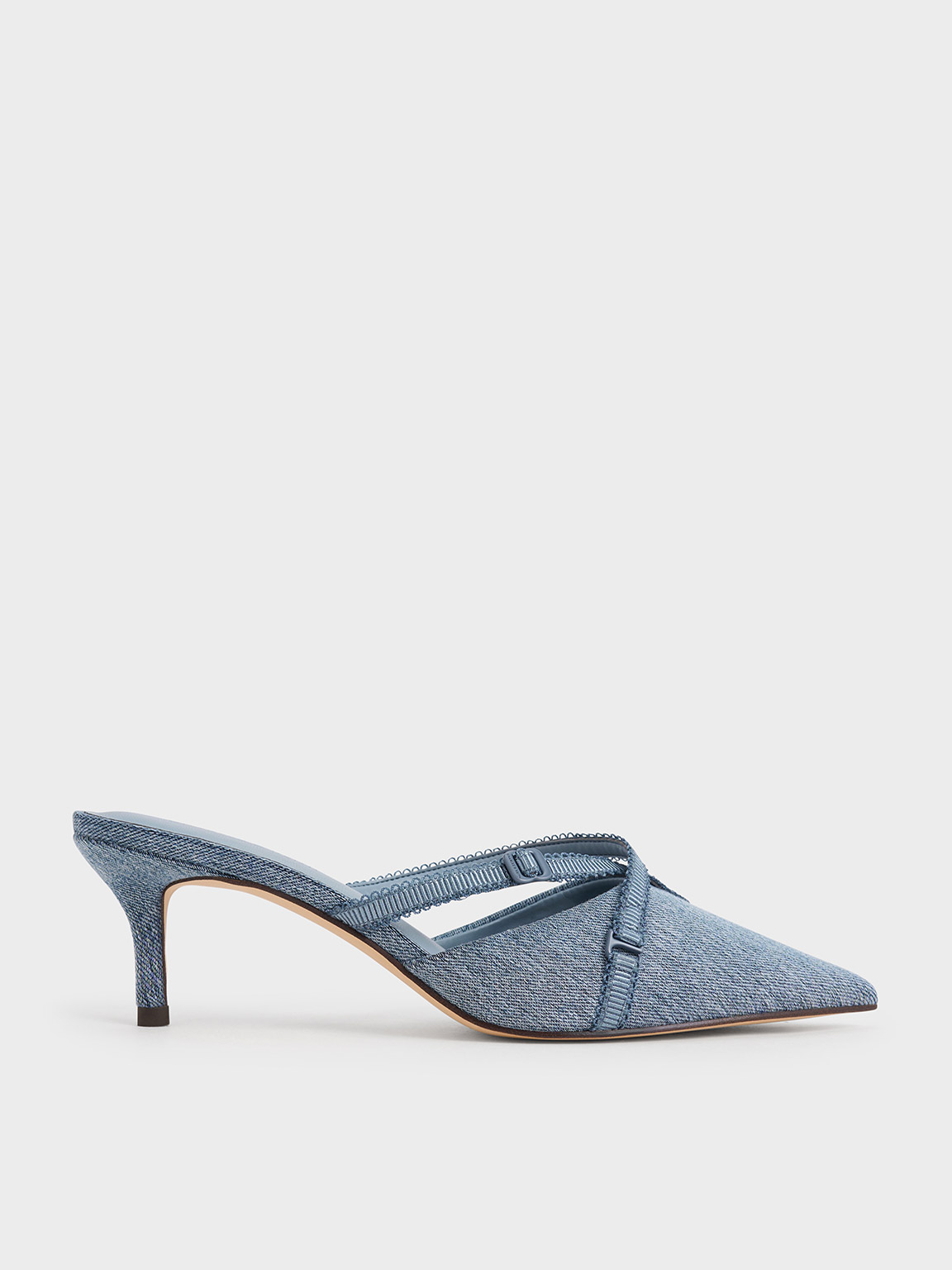 Mules denim de punta con tiras de grogrén - Azul - CHARLES & KEITH US