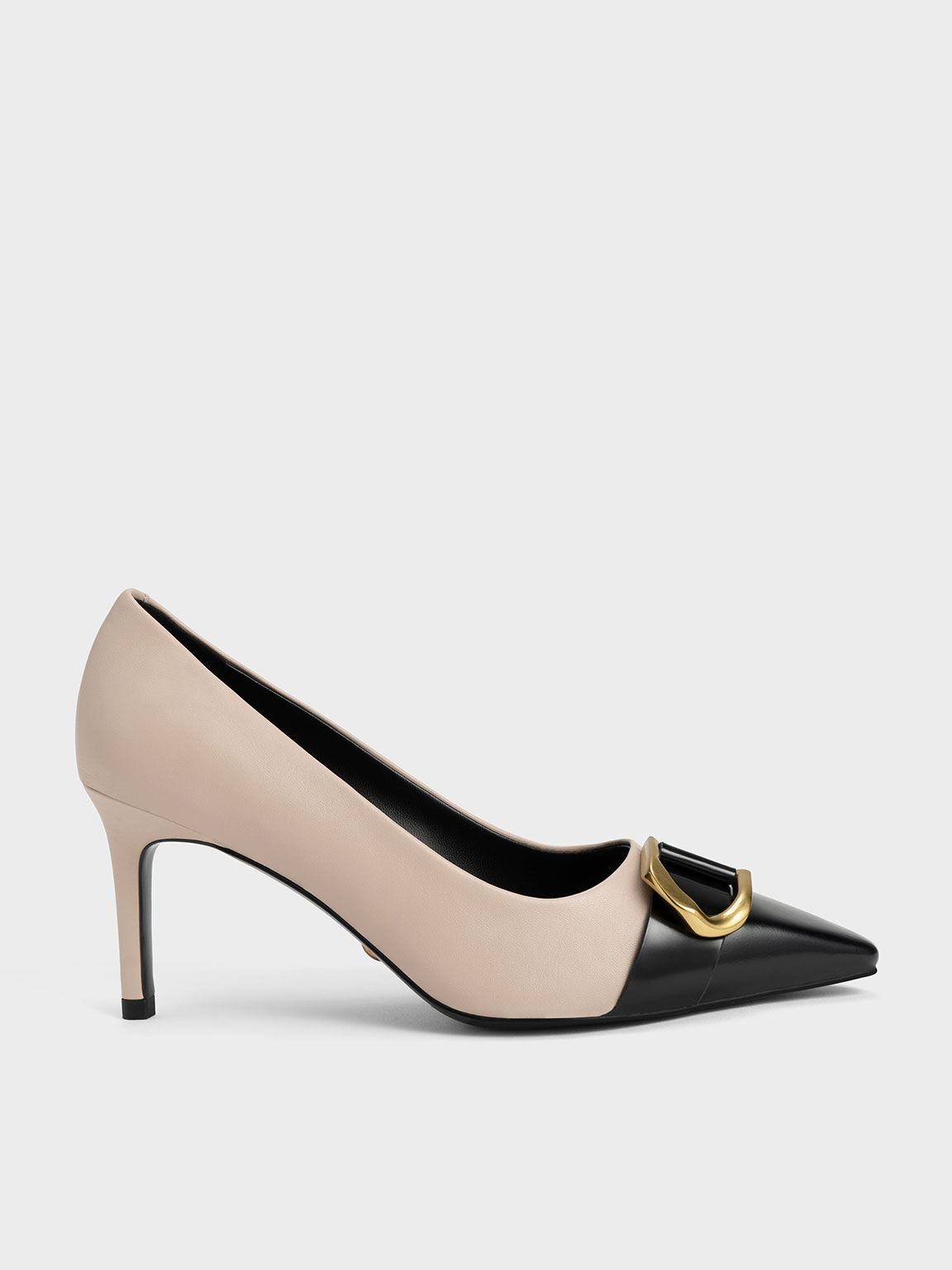 Beige Gabine Leather Toe-Cap Pumps - CHARLES & KEITH KR