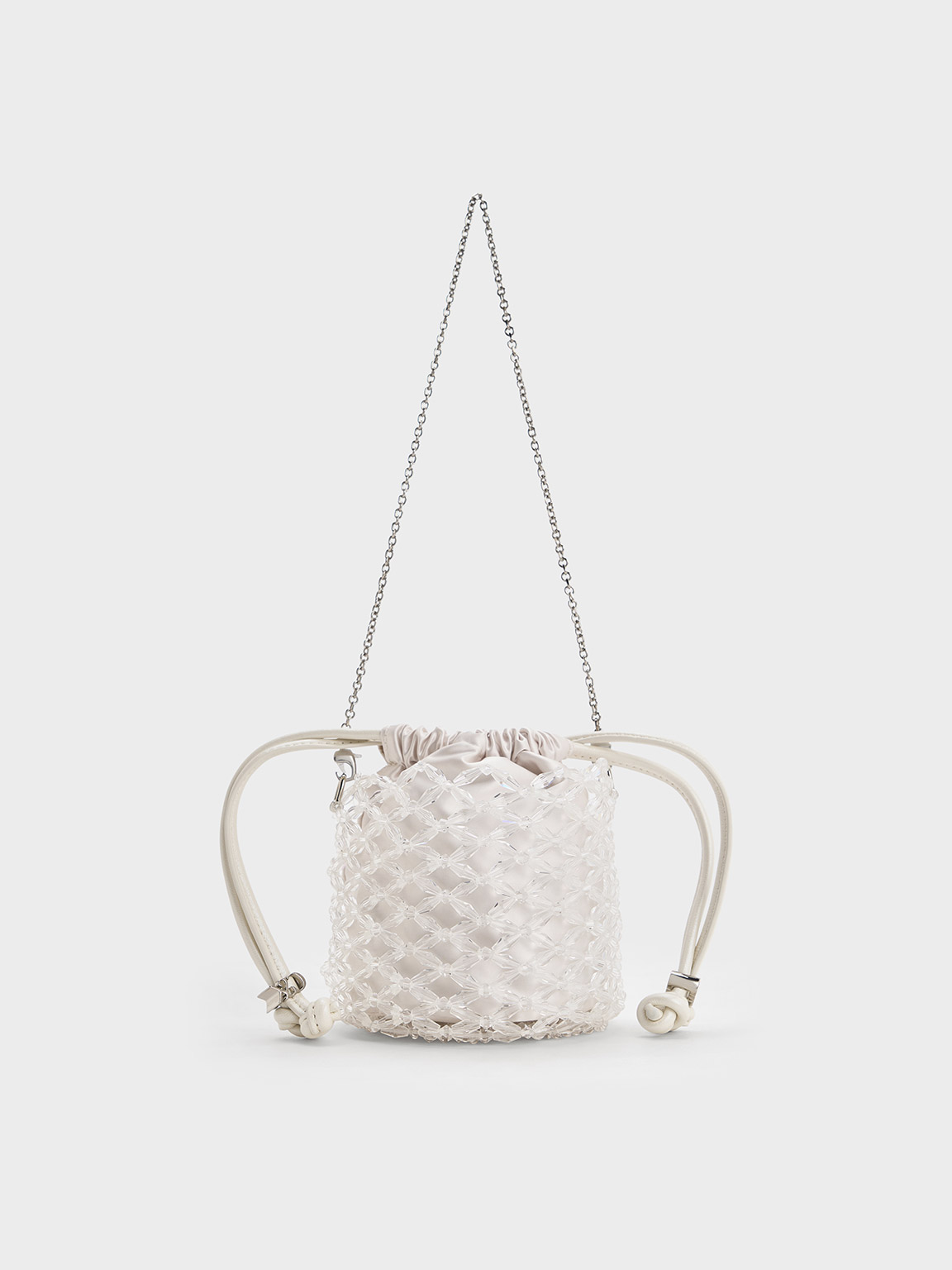 White Beaded Chain-Handle Bucket Bag - CHARLES & KEITH PA