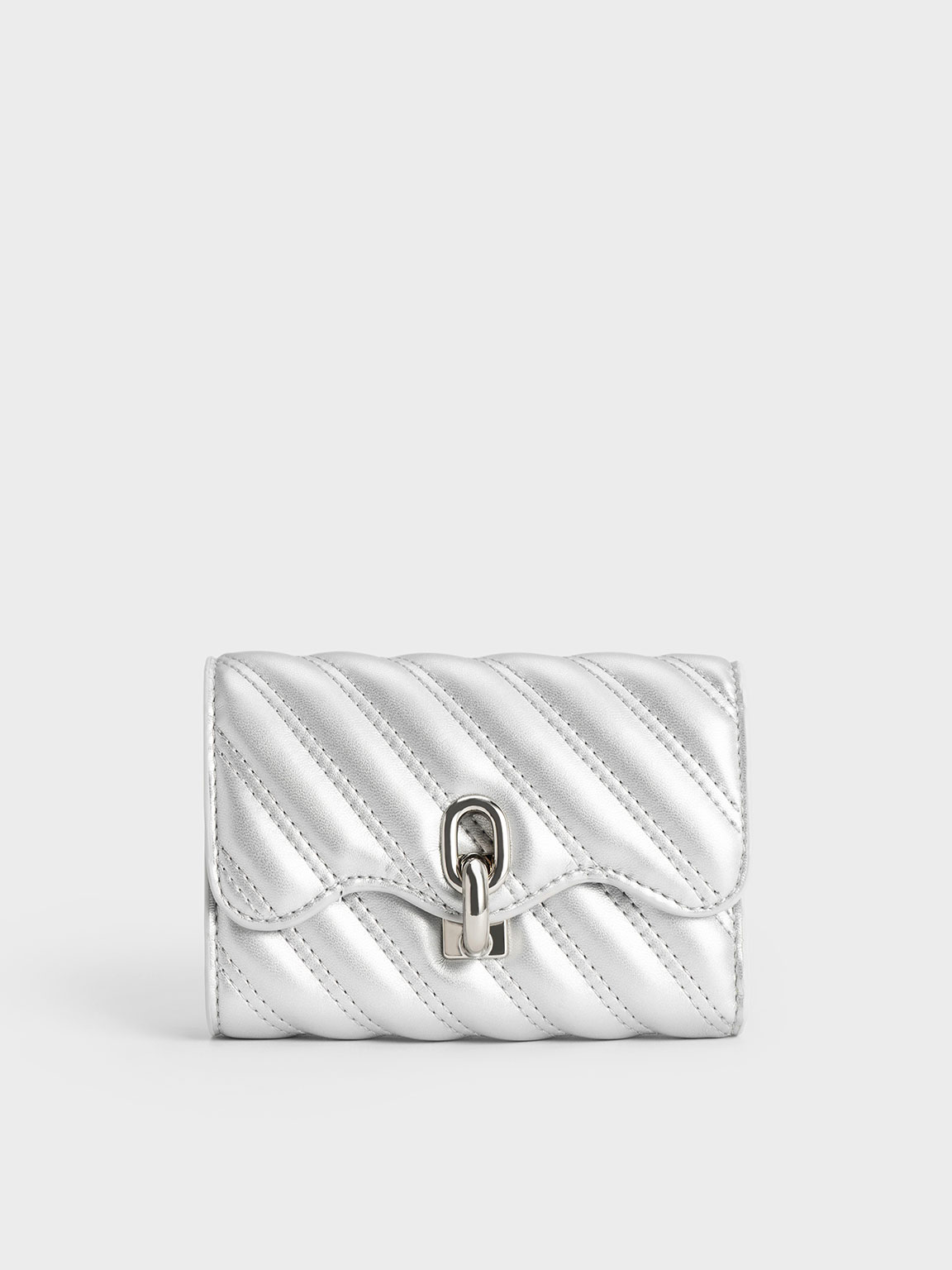 Silver Freja Wavy Metallic Quilted Wallet - CHARLES & KEITH OM