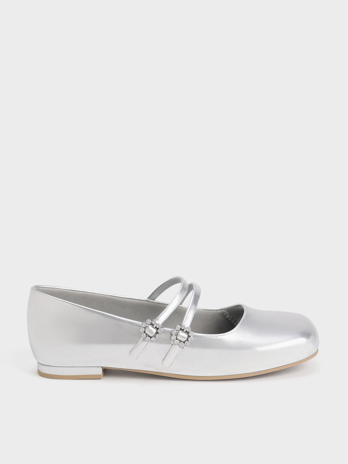 Silver Girls' Gem-Embellished Metallic Mary Janes - CHARLES & KEITH ...