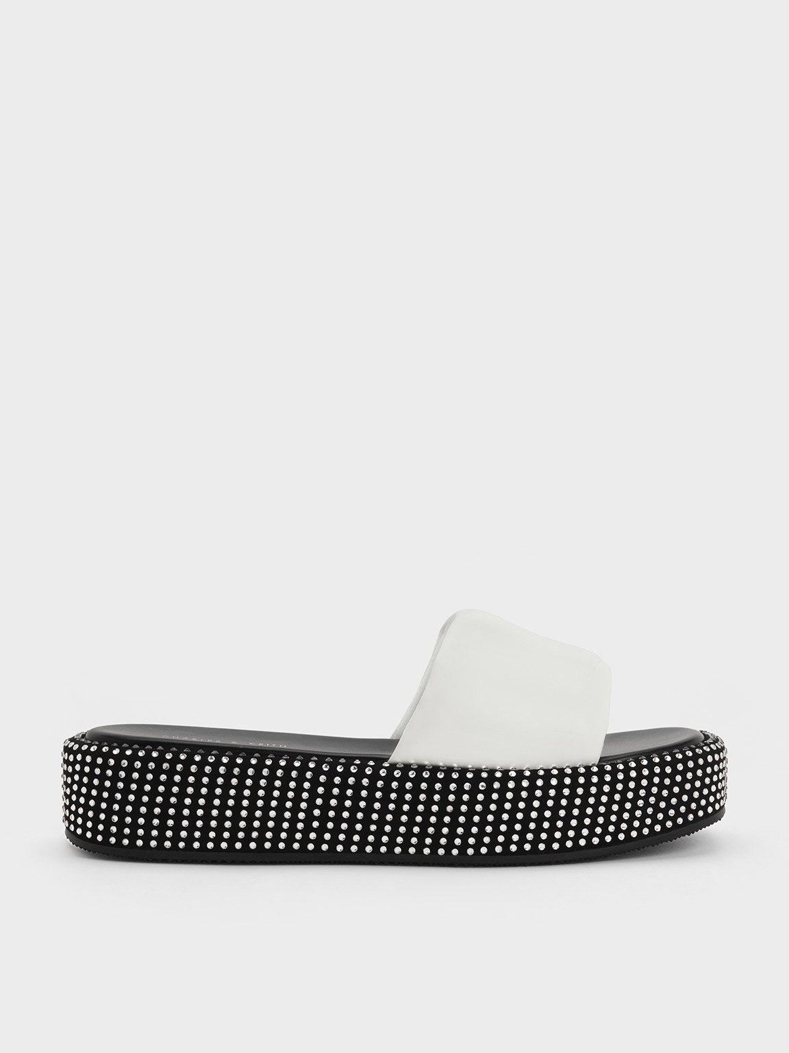 White Crystal-Embellished Flatform Sandals - CHARLES & KEITH US