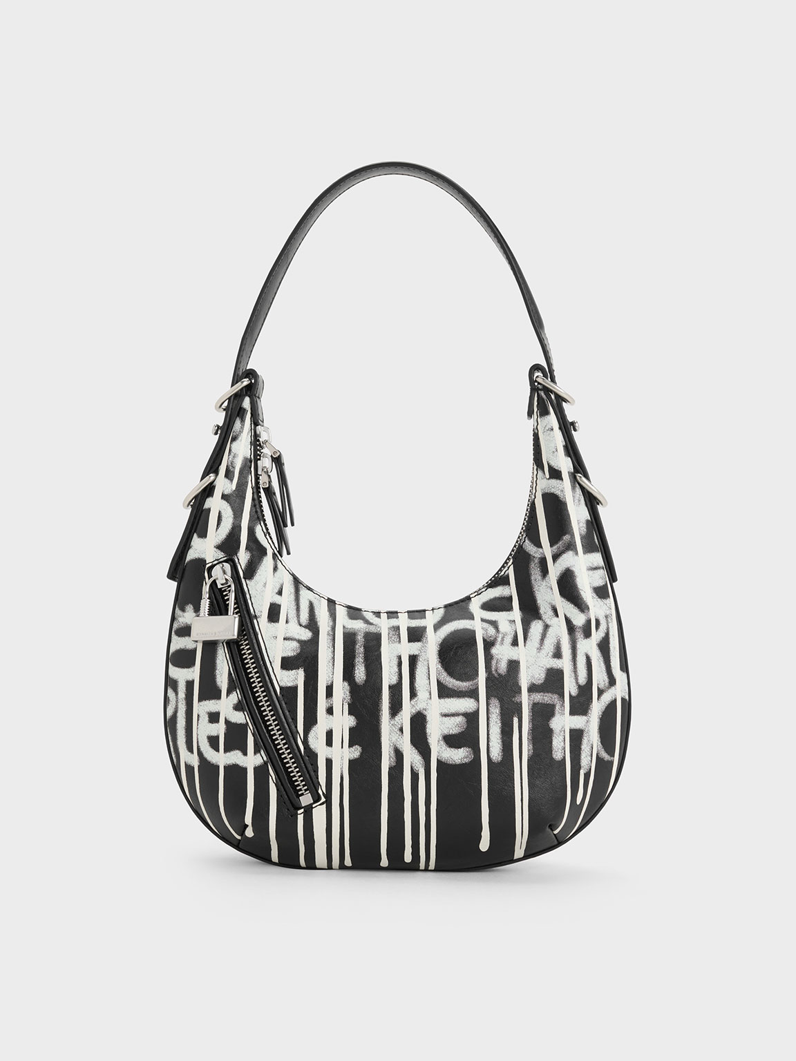 Multicoloured Swing Padlock Printed Crescent Bag - CHARLES & KEITH MO