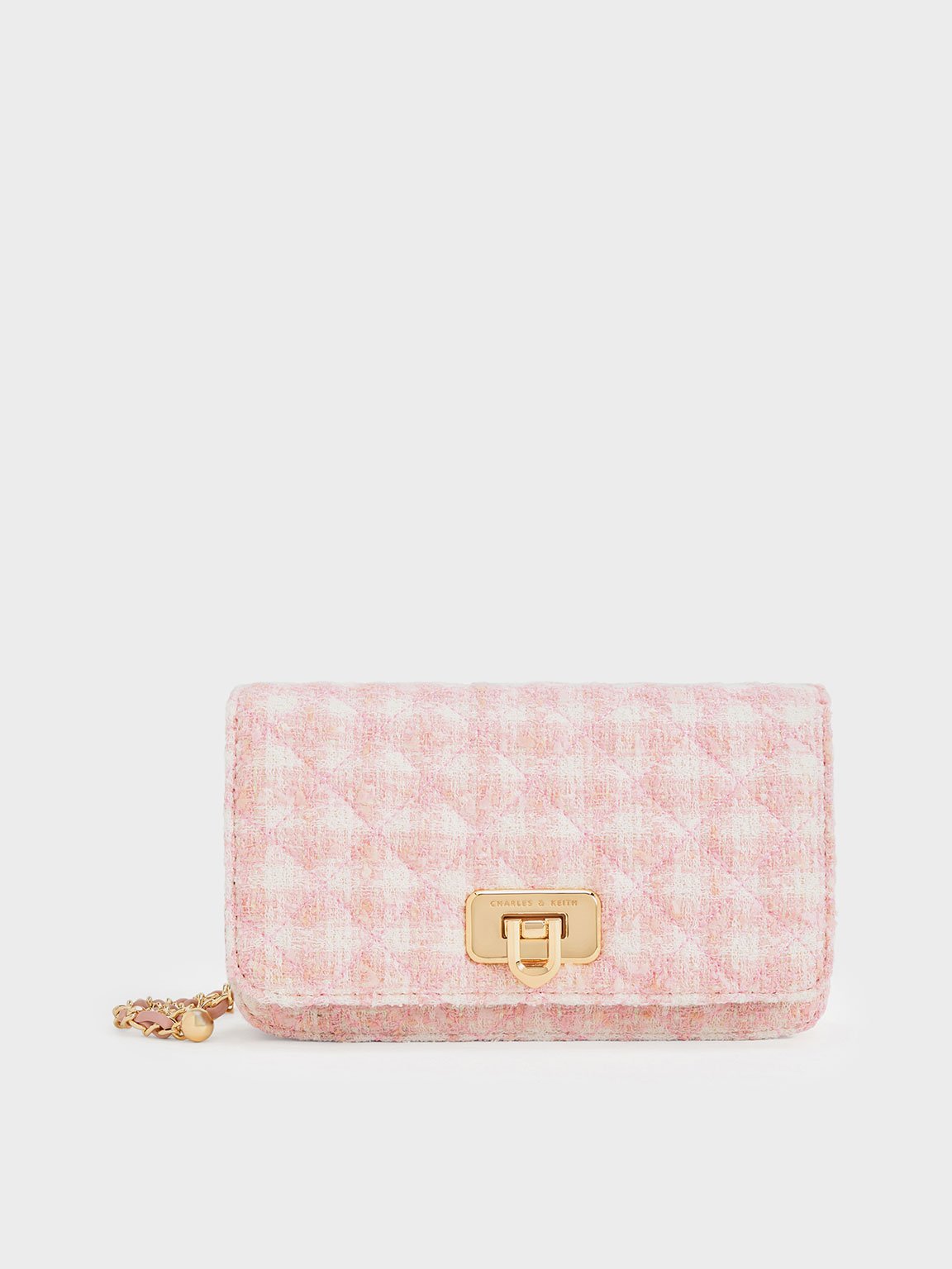 Pink Cressida Tweed Push-Lock Clutch - CHARLES & KEITH BR