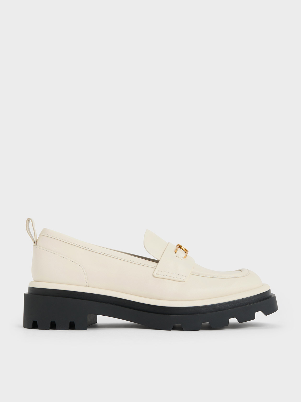 Chalk Gabine Leather Pull-Tab Loafers - CHARLES & KEITH QA