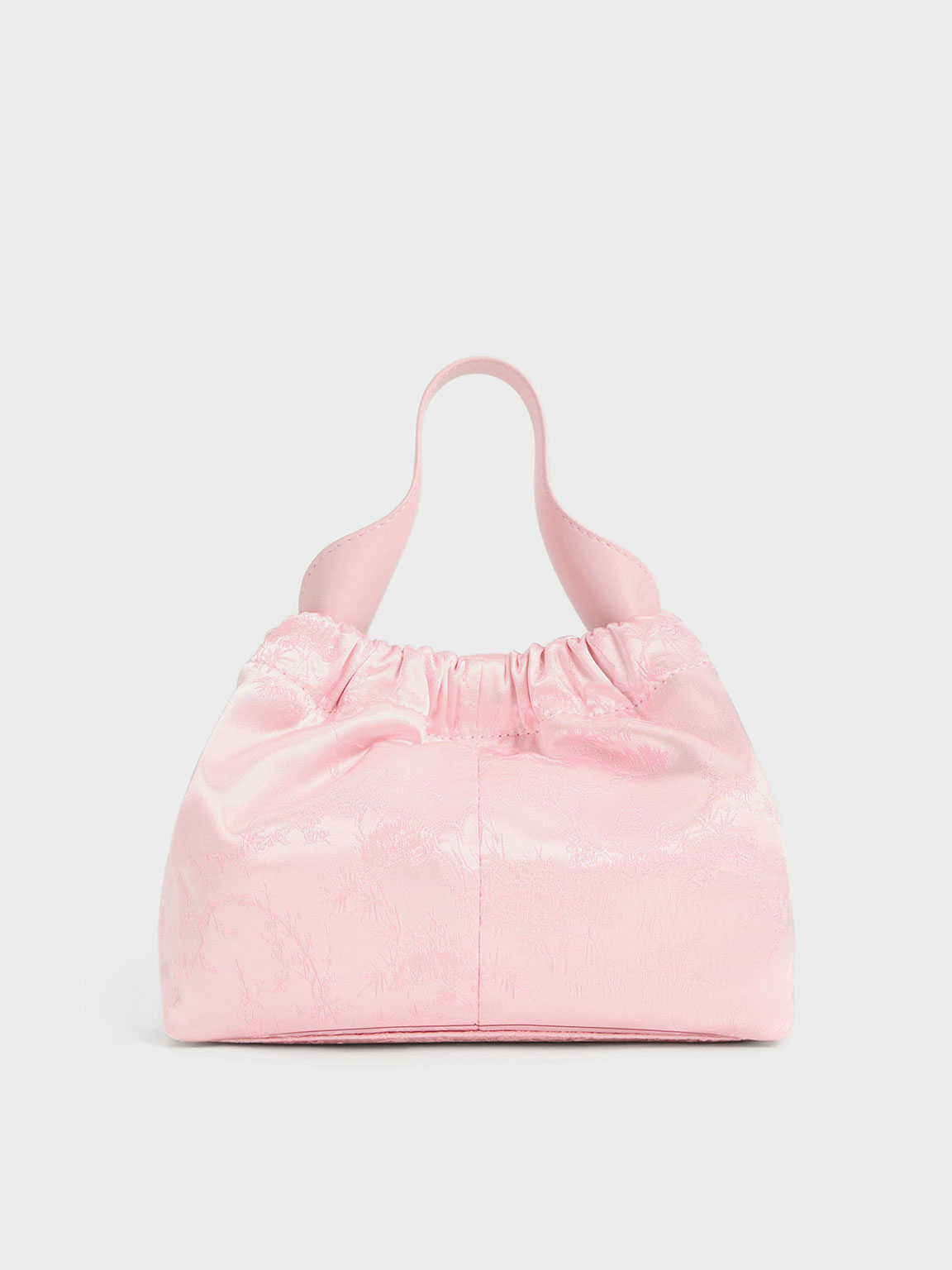 Pink Ally Satin Floral-Print Ruched Bag - CHARLES & KEITH CL